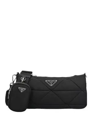 Prada Padded Re-nylon Cross Body Bag With Logo Detail - Black