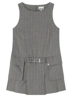 GANNI Ganni Striped Belted Wool Blend Mini Dress