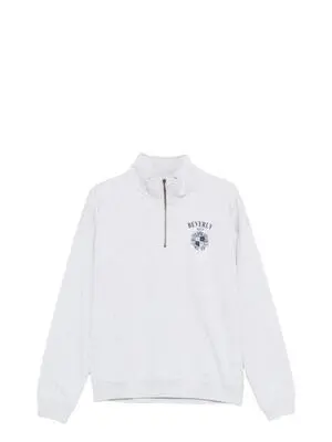 SPORTY  RICH Sporty & Rich Quarter-zip Printed Sweatshirt - Grey