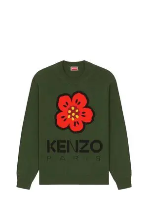 Kenzo Kenzo Boke Flower Logo Intarsia Knit Jumper Green