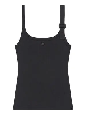 COURREGES Courrèges Asymmetrical Buckle Rib Tank Top - Black
