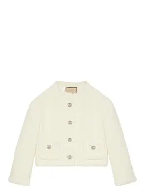 Gucci Gucci Cropped Tweed Blazer With Palladium Interlocking G Button Nude