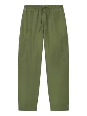Kenzo Elephant Logo' Embroidered Cargo Jogpants In Coated Cotton - Deep Khaki
