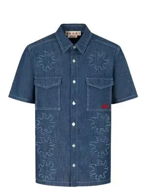 Marni Embroidered Short-sleeve Shirt - Blue