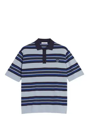 Maison Kitsuné Bold Fox Head Patch Fine Gauge Striped Polo Shirt - Gray
