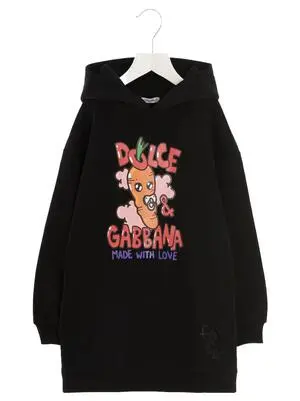 Dolce & Gabbana Logo Print Hooded Dress - Black