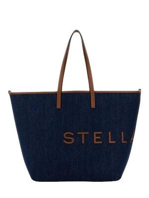 Stella McCartney Logo Lettering Denim Tote Bag - Black