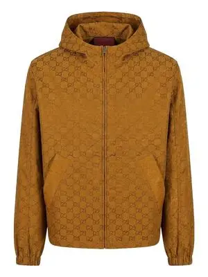 Gucci Monogrammed Zip-up Hooded Jacket - Caramel Suede