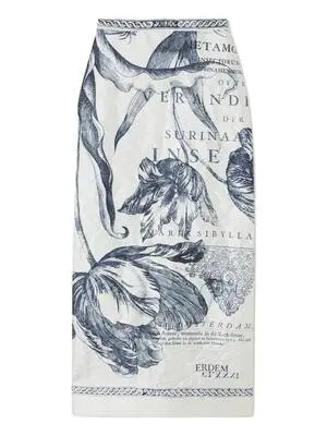 Erdem Printed Pleated Midi Skirt - White