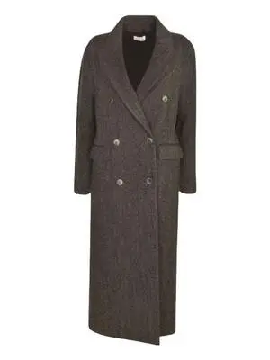 P.a.r.o.s.h Herringbone Double-breasted Long Coat - Black