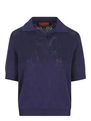 Gucci Gg All-over Openwork Short-sleeved Polo Shirt - Blue
