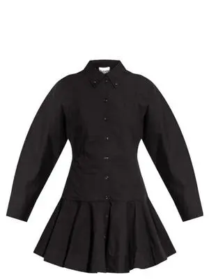 GANNI Ganni Mini Shirt Dress With Ruffled Hem Black