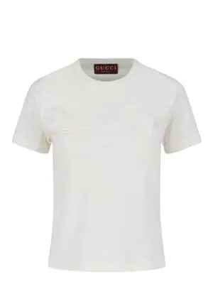 Gucci Gucci Medium Cotton Jersey T-Shirt With Interlocking G Detail Ivory