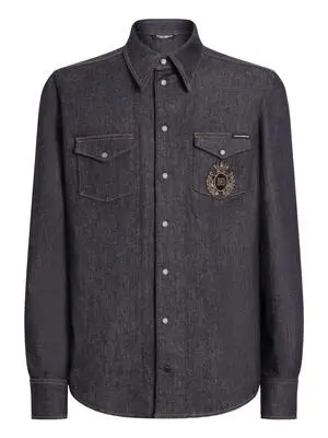 Dolce & Gabbana Dolce Gabbana Heraldic Emblem Denim Shirt - Blue