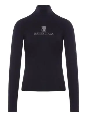Balenciaga Logo Intarsia Turtleneck Knit Top - Black