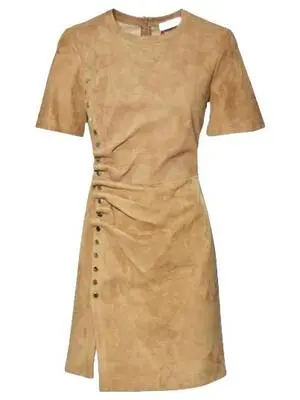 Rabanne Gathered Crewneck Mini Dress - Brown
