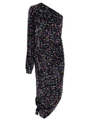 Amen Asymmetric Sequin One-shoulder Dress - Black