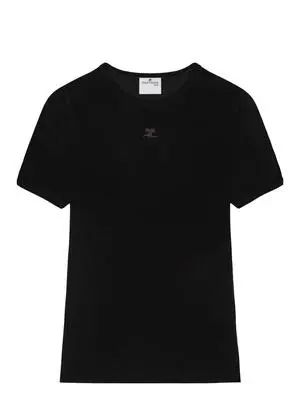 COURREGES Short Sleeve Crewneck T-shirt With Logo - Black