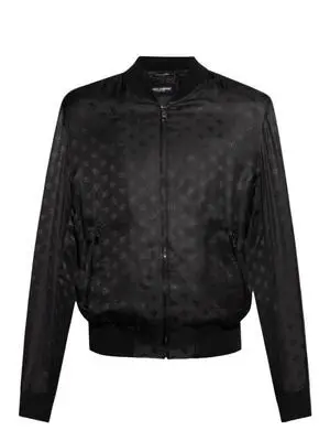 Dolce & Gabbana Logo Jacquard Zipped Bomber Jacket - Black