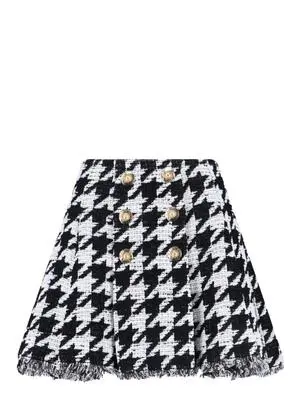 Balmain Button Embellished Houndstooth Tweed Mini Skirt - Black