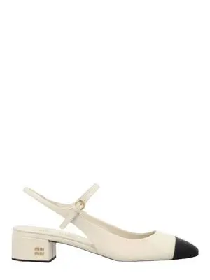Miu Miu Slingback Pumps With Buckle Detail - Ivory White/black