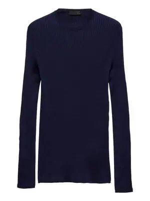 Prada Ribbed Cotton Crew-neck Sweater - Navy