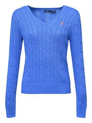 Polo Ralph Lauren Kimberly Cable Knit V-neck Sweater - Blue