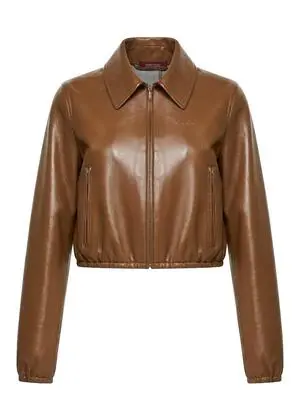 Gucci Collared Zip-up Leather Bomber Jacket - Brown