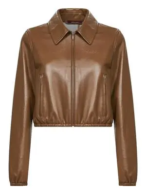 Gucci Collared Zip-up Leather Bomber Jacket - Brown