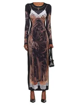 MARINE SERRE Marine Serre Long Sleeve Stretch Knit Maxi Dress