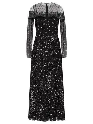 Red Valentino Long Sleeve Printed Pleated Dress - Black