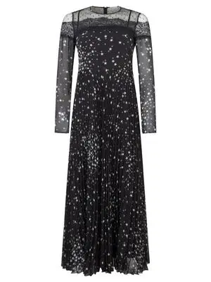 Red Valentino Long Sleeve Printed Pleated Dress - No