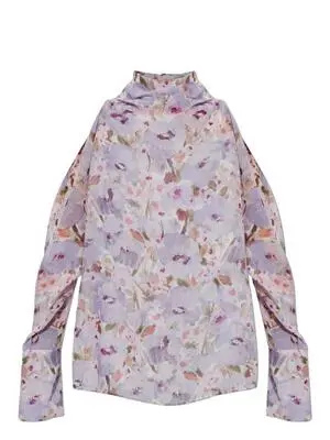 Balmain High Neck Floral Print Blouse - Gray