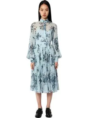 Erdem Pleated Mid-length Skirt With Rose Prints - Gray