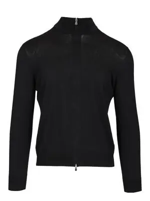 Tagliatore Zippered Knit Cardigan - Black