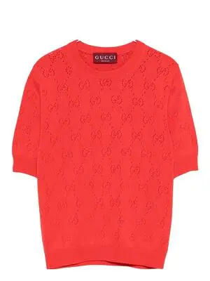 Gucci Short-sleeved Jumper With Gg Motif - Red