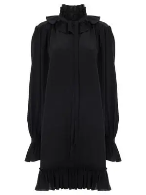 Chloé Long Sleeve Mini Dress With Ruffled High Neck - Black