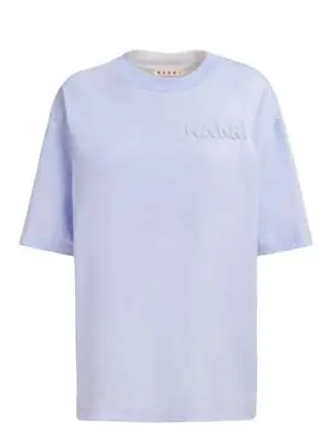 Marni Blue Organic Cotton Boxy T-shirt With Padded Logo - Phantom Blue