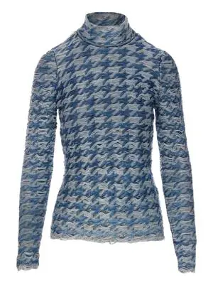 DIESEL® Houndstooth Patterned Turtleneck Sweater - Gray