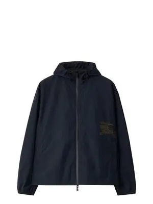 Burberry Logo Detailed Hooded Zip-up Jacket - Indigo