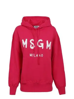MSGM Logo Print Long Sleeve Hoodie - Red