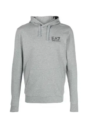EA7 Logo Print Drawstring Hoodie - Gray