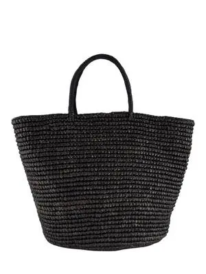 SENSI STUDIO Large Straw Tote Bag - Black