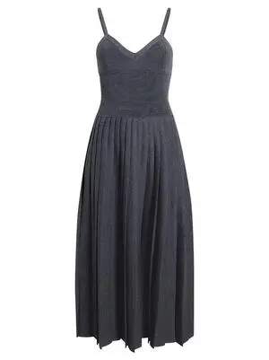 Khaite Elio Spaghetti Strap Pleated Midi Dress - Black