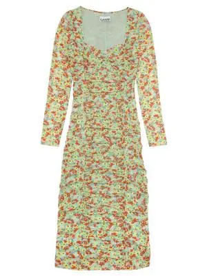 GANNI Printed Mesh Midi Dress - Multicolor