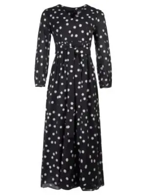 Max Mara Long Sleeve Polka Dot V-neck Dress - Black