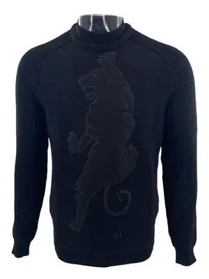 EMPORIO ARMANI Armani Jeans Black Tiger Appliqué Ribbed Long Sleeve Sweater