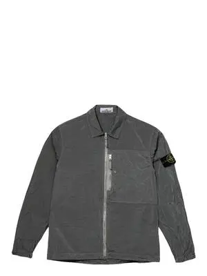 Stone Island Logo Patch Zip-up Overshirt - Black