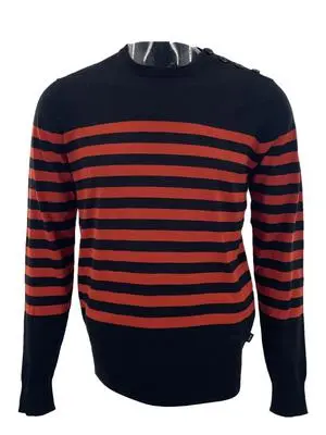 Emporio Armani Striped Long Sleeve Sweater - Black