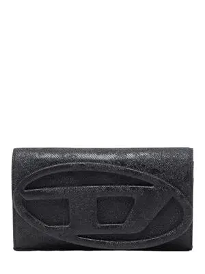 DIESEL® 1dr Logo Plaque Glitter Wallet - Black